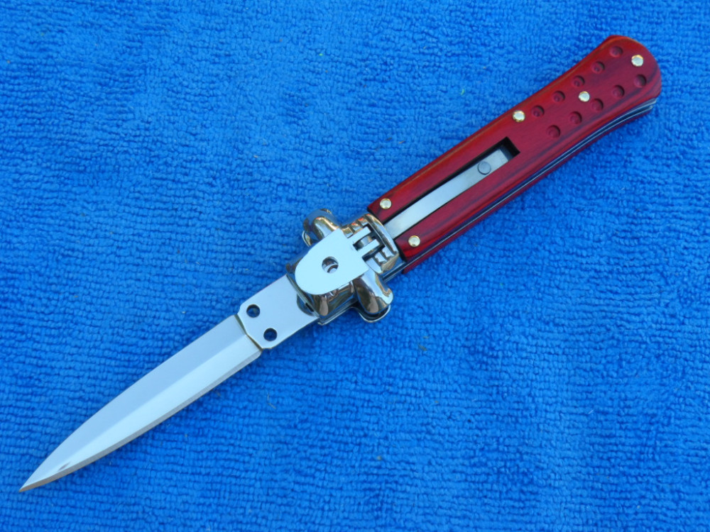 7.5" Leverlock Stiletto switchblade knife rosewood Handles Dagger Blade III