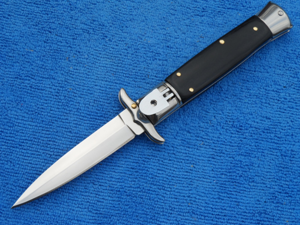 8" Swinguard Leverlock Stiletto body switchblade knife ebonywood Handles Dagger Blade II
