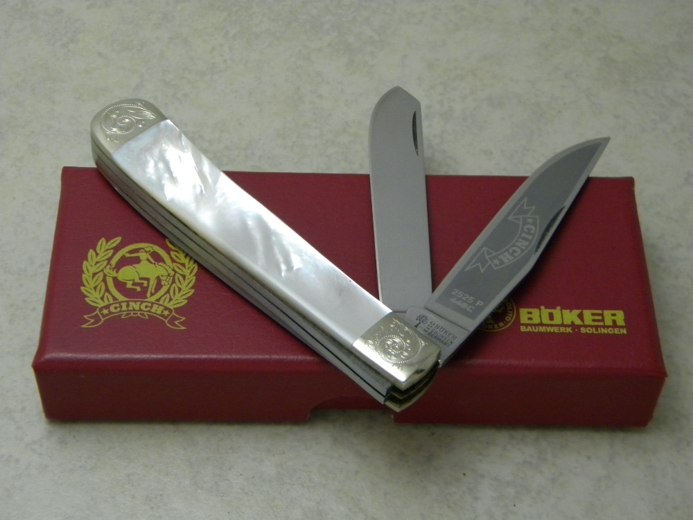 Boker Solingen Germany 440C Tree Brand Pearl 2525 P CINCH Trapper Knife NIB