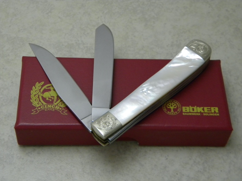Boker Solingen Germany 440C Tree Brand Pearl 2525 P CINCH Trapper Knife NIB