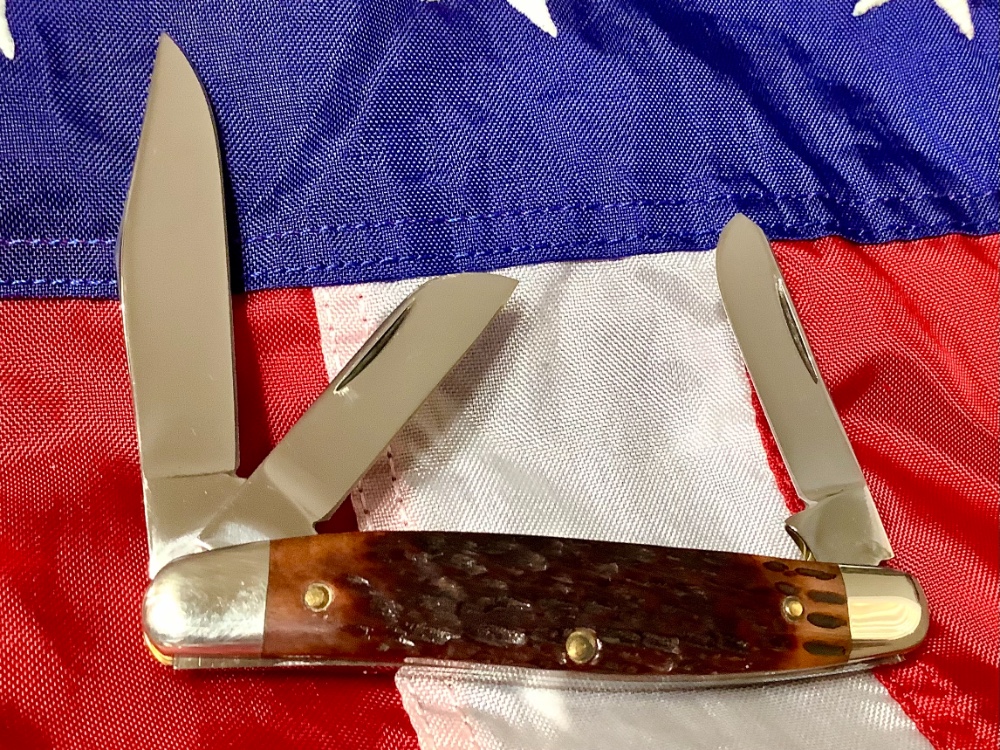Vintage Ka-Bar Dog Head Stockman w/ Great Chestnut Bone Handles +Dog ...