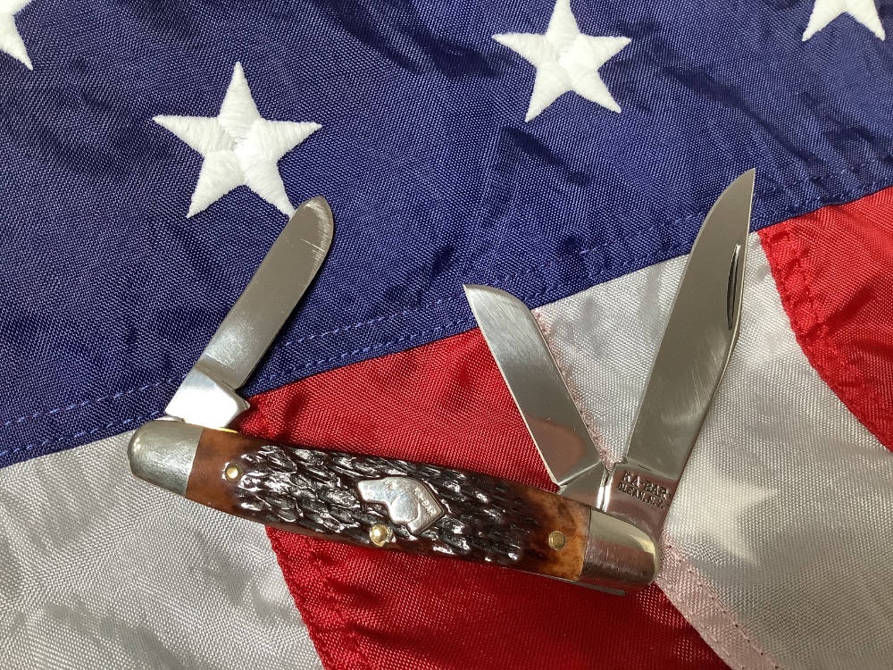 Vintage Ka-Bar Dog Head Stockman w/ Great Chestnut Bone Handles +Dog ...
