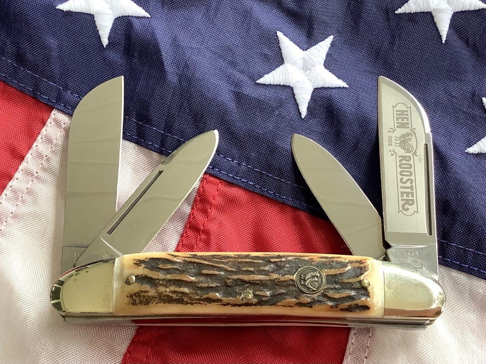 Hen & Rooster -Bertram Cutlery Large Congress w/ Super Stag Handles