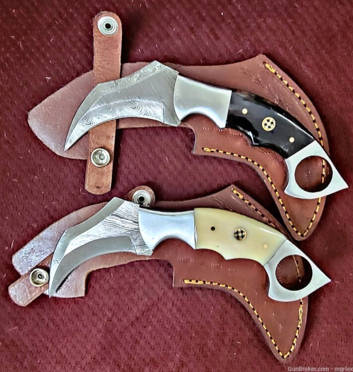 Damascus Dual EDGED KARAMBITS. Sharp on both edges.