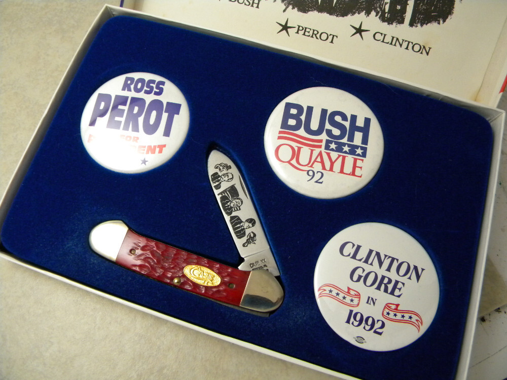 Case XX USA 1992 Election Lmtd. Ed. Dr61131 Bone Canoe Knife w/Shirt Pins