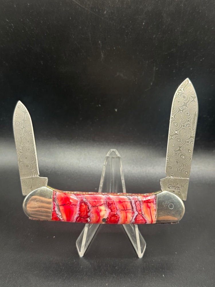 Case Canoe Mammoth ivory Raindrop Damascus red tooth custom