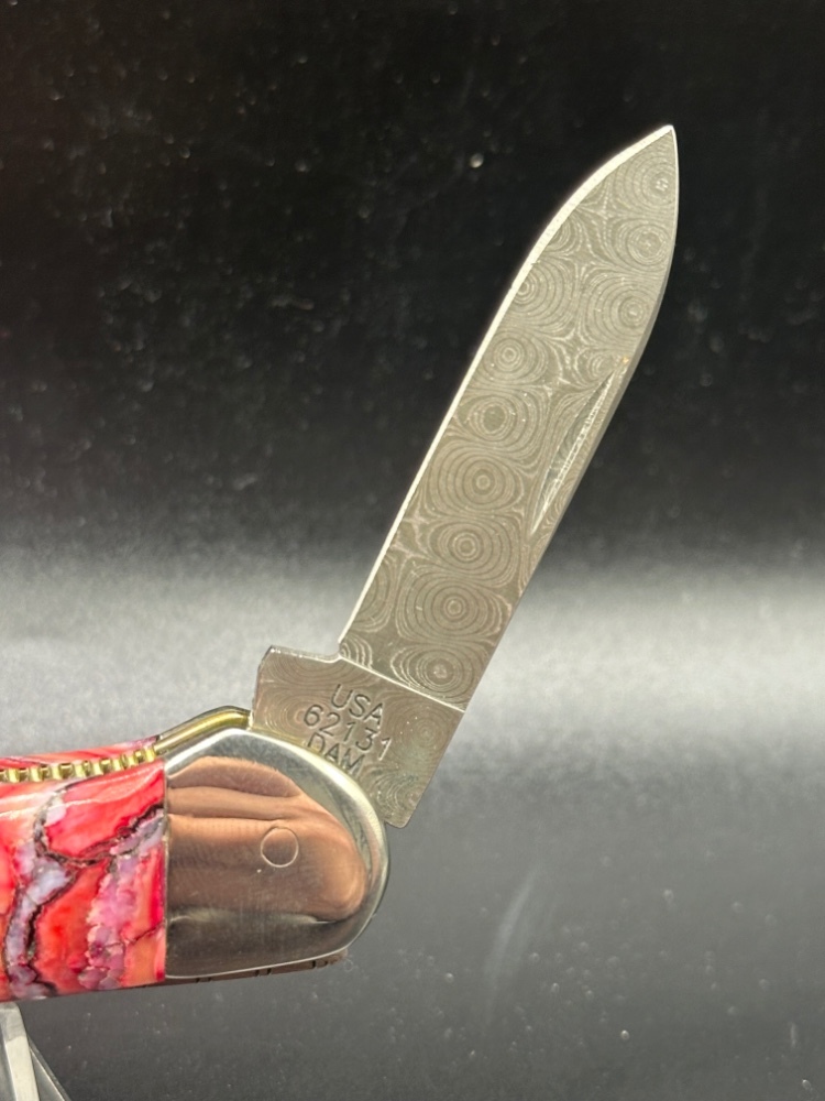 Case Canoe Mammoth ivory Raindrop Damascus red tooth custom