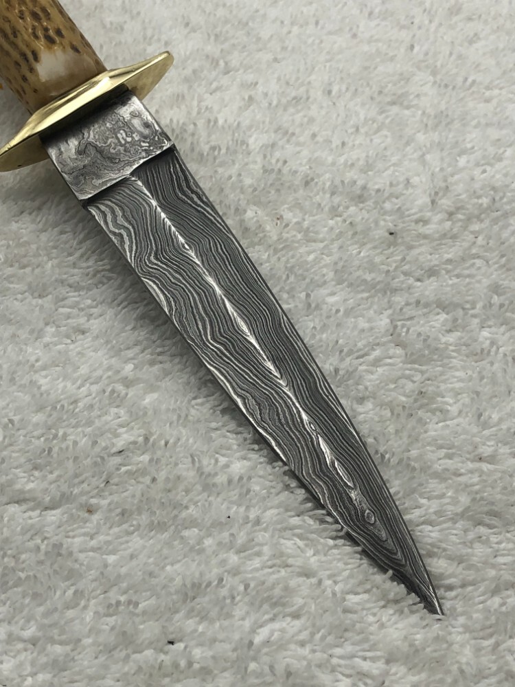 Rare Vintage Damascus Blade Dagger With Pick Bone Handle