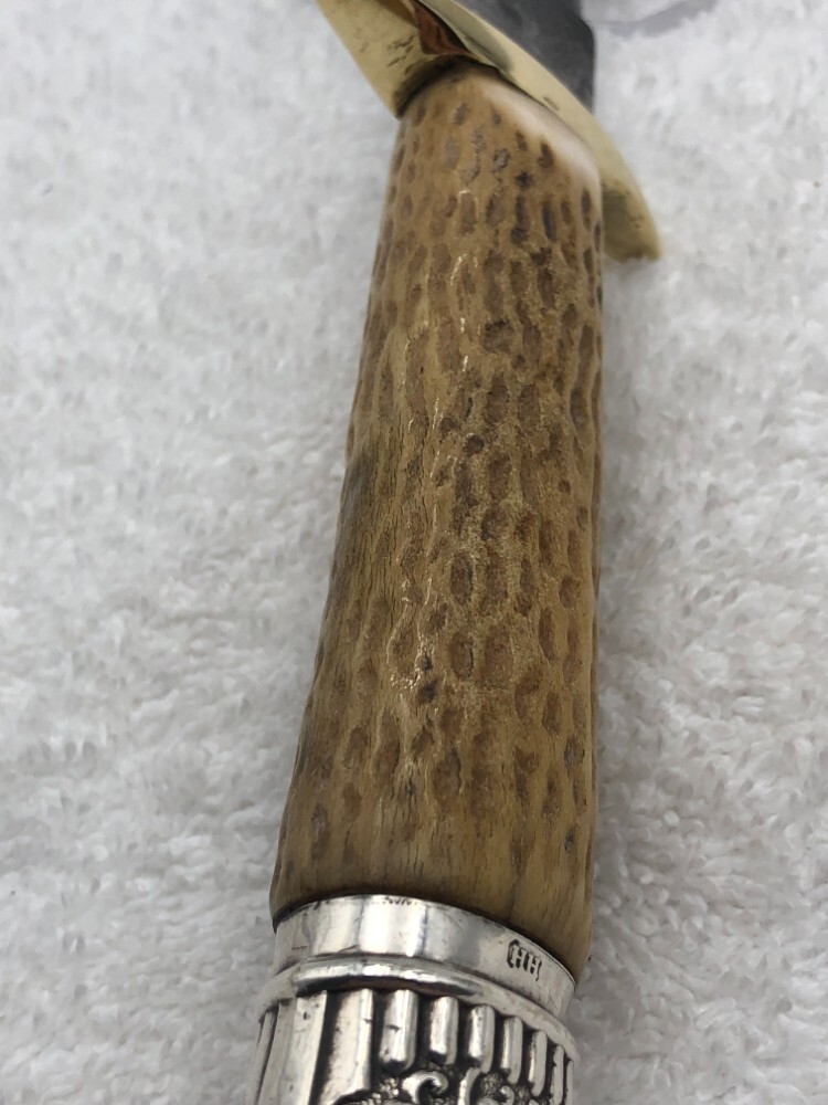 Rare Vintage Damascus Blade Dagger With Pick Bone Handle