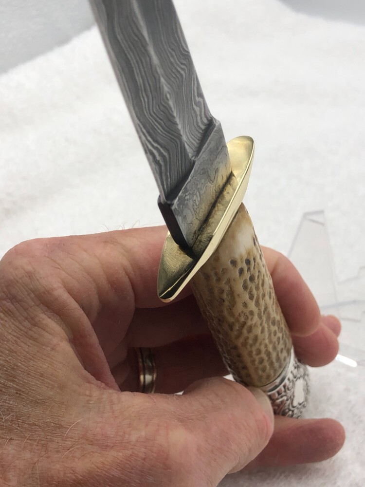 Rare Vintage Damascus Blade Dagger With Pick Bone Handle