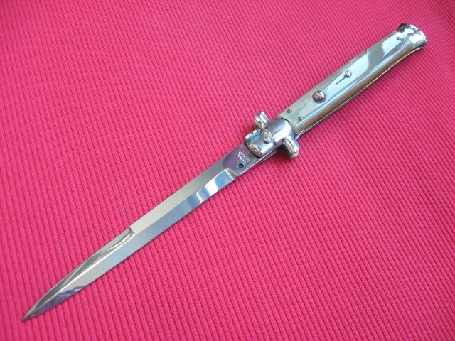 New Old Stock "INOX" 13 Inch Blonde Horn ITALIAN STILETTO Switchblade Knife