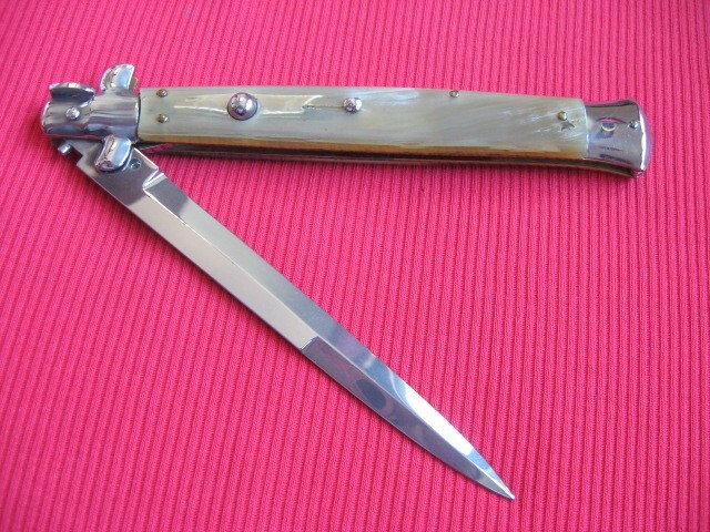 New Old Stock "INOX" 13 Inch Blonde Horn ITALIAN STILETTO Switchblade Knife