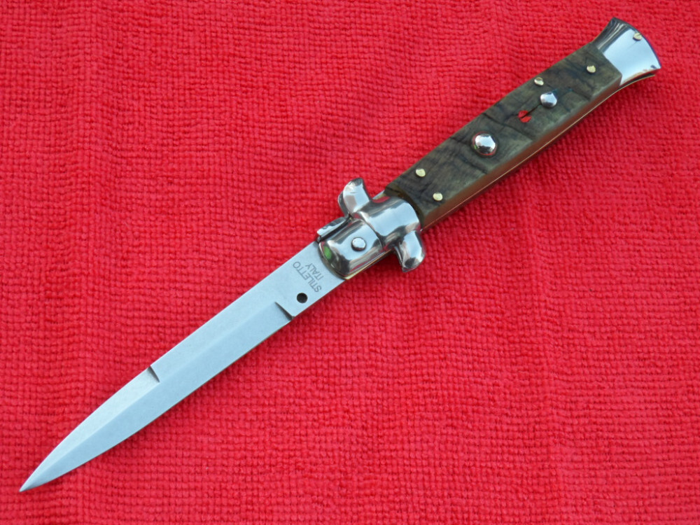 9" Italian Stiletto Rams-Horn Handles- Traditional SS Bayonet Grind Blade