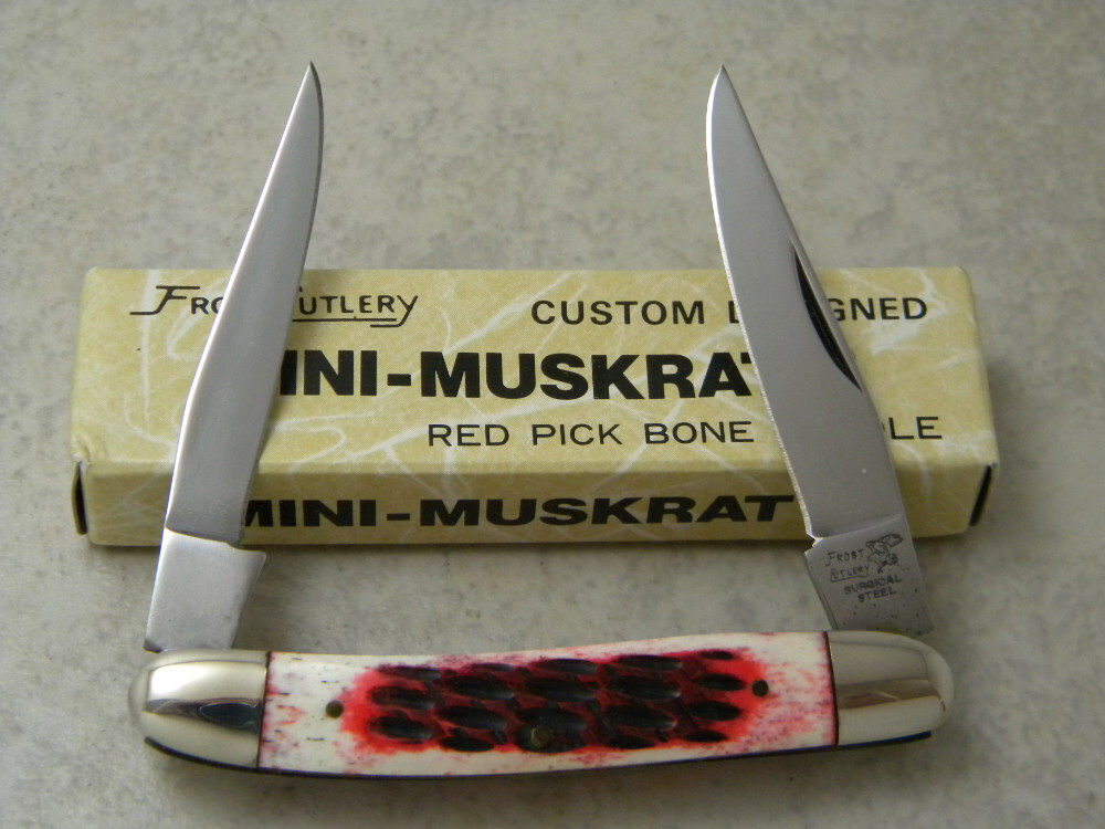 Frost Cutlery Custom Designed Red Pick Bone Mini Muskrat Knife NIB