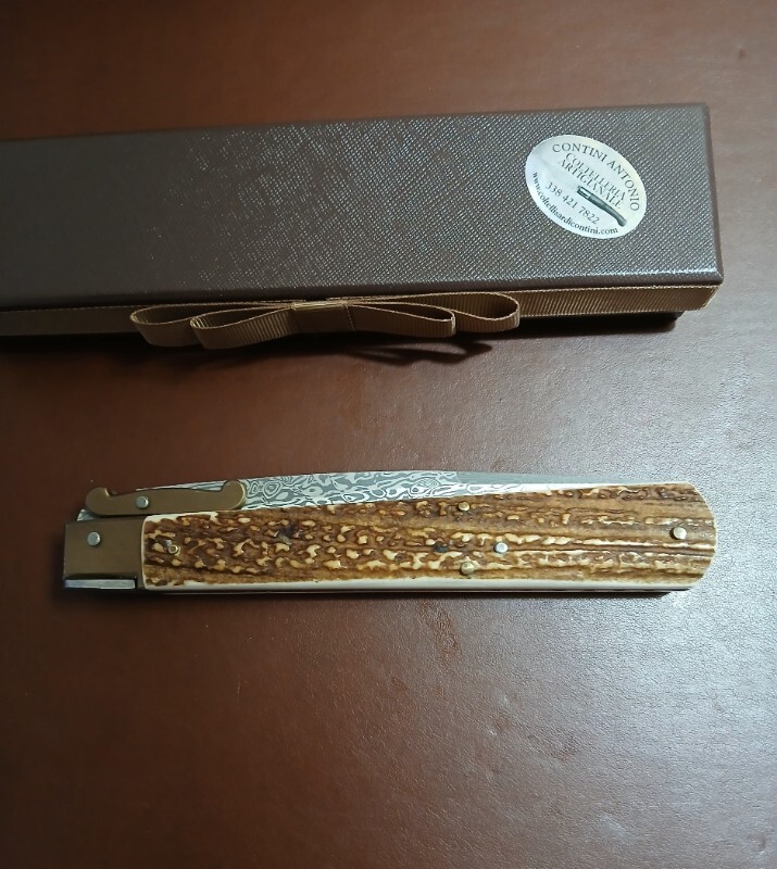 THIS 13" ITALIAN STAG DAMASCUS "PICKLOCK" SWINGUARD WAS MADE BY ANTONIO ...