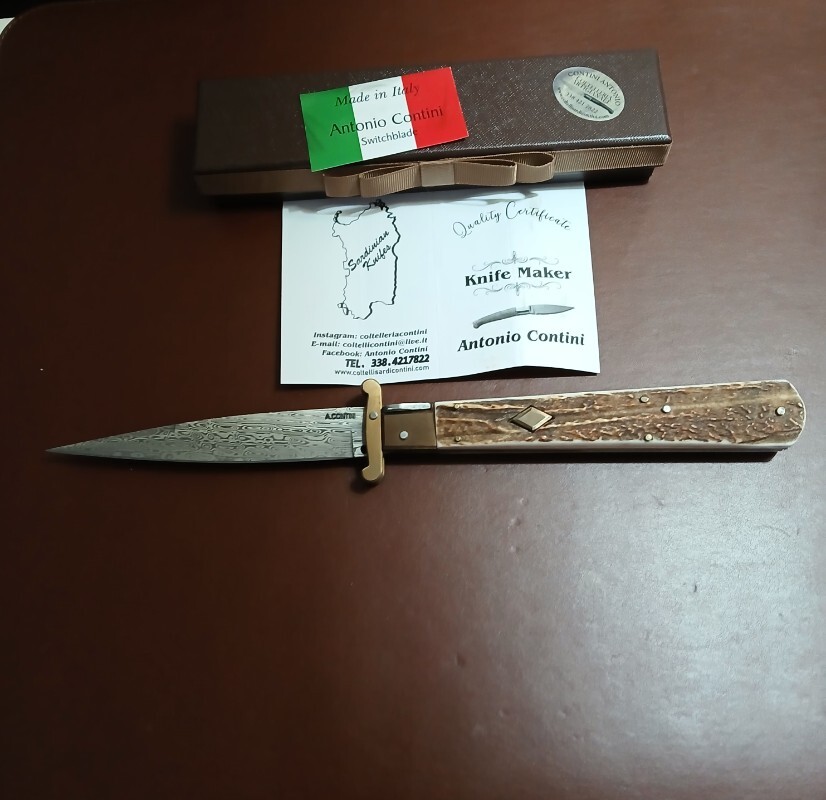 THIS 13" ITALIAN STAG DAMASCUS "PICKLOCK" SWINGUARD WAS MADE BY ANTONIO ...