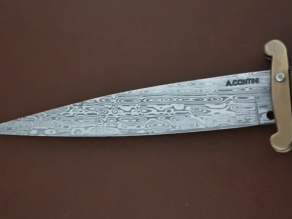 THIS 13" ITALIAN STAG DAMASCUS "PICKLOCK" SWINGUARD WAS MADE BY ANTONIO ...