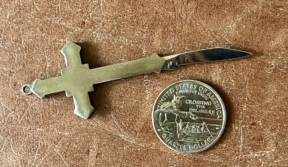 Vintage Crucifix Cross Keychain Miniature Knife, Germany?, Unused