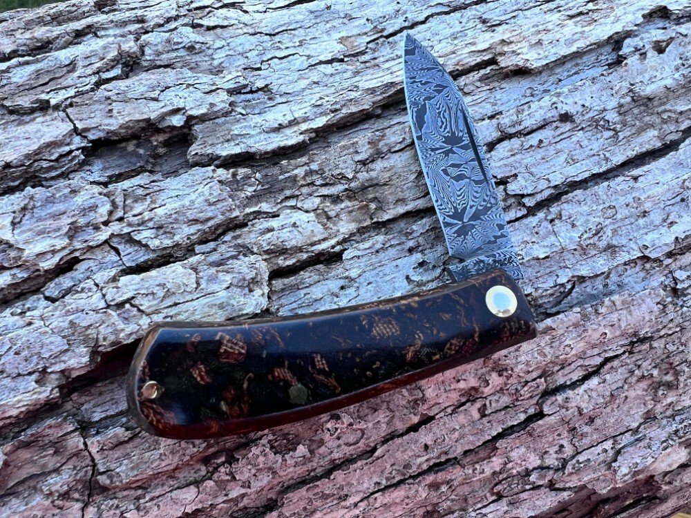 JEFF PEARCE CUSTOM WWII RAG MICARTA DAMASCUS SMALL ZULU