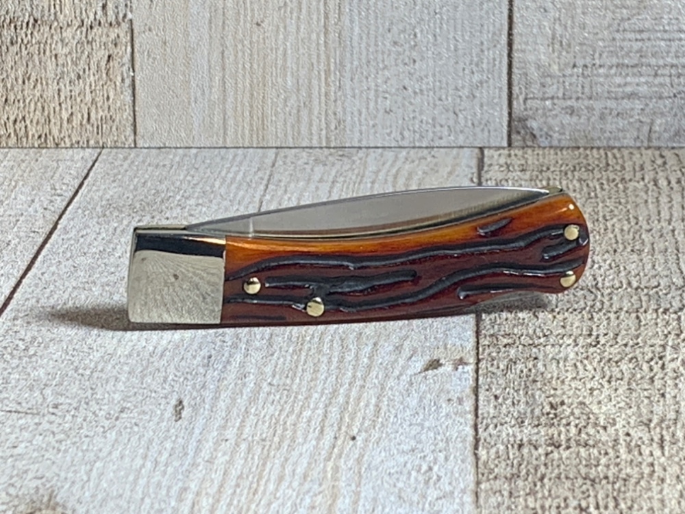 Schrade 3OT Bearhead Lockback Knife with Amber Wormgroove Bone Handles