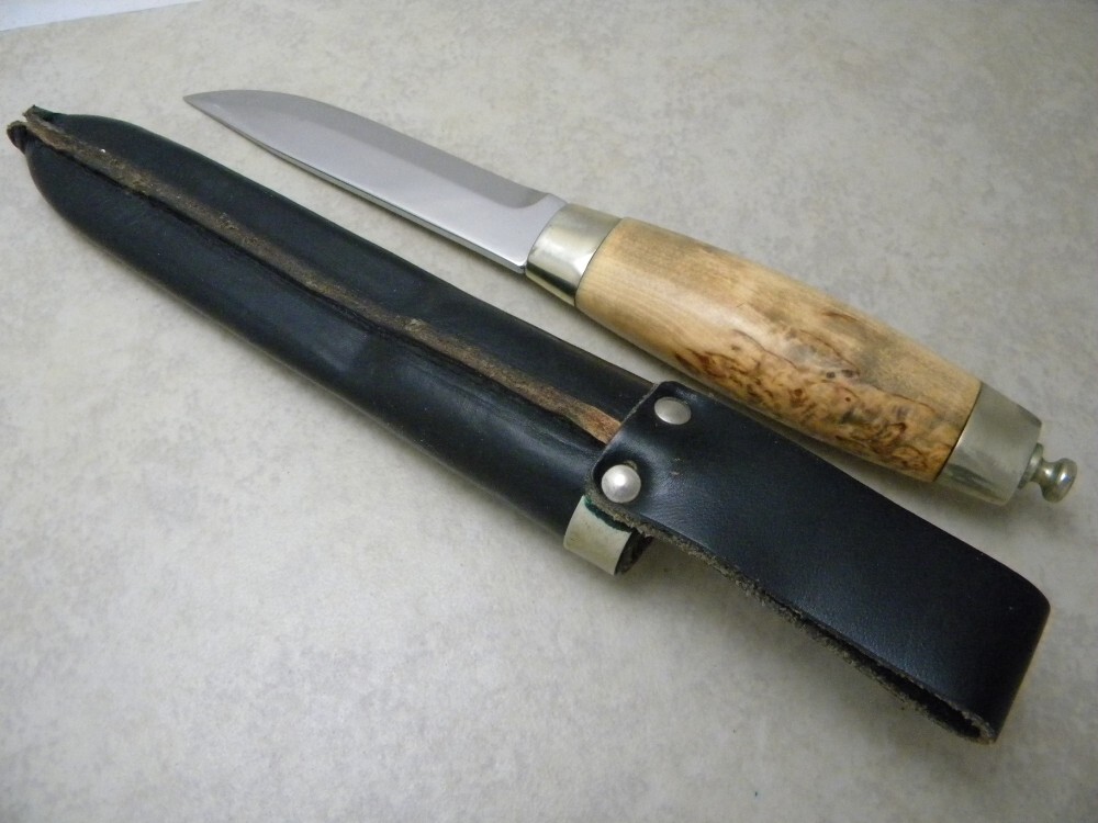 Brusletto Geilo Made in Norway Burl Wood Fixed Blade Knife w/Sheath