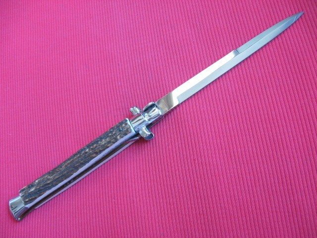 New Old Stock "AKC" 13 Inch Stag ITALIAN STILETTO Switchblade Knife