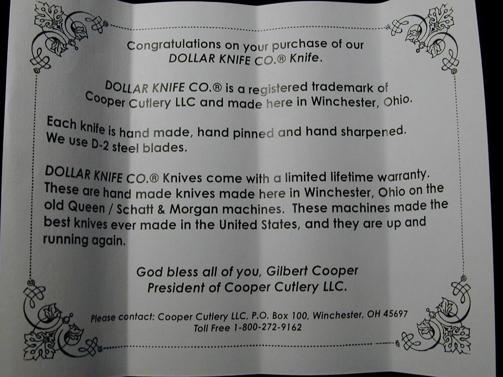 Dollar Knife Co. LVS Abalone Jack Knife from Cooper Cutlery Made in USA ...