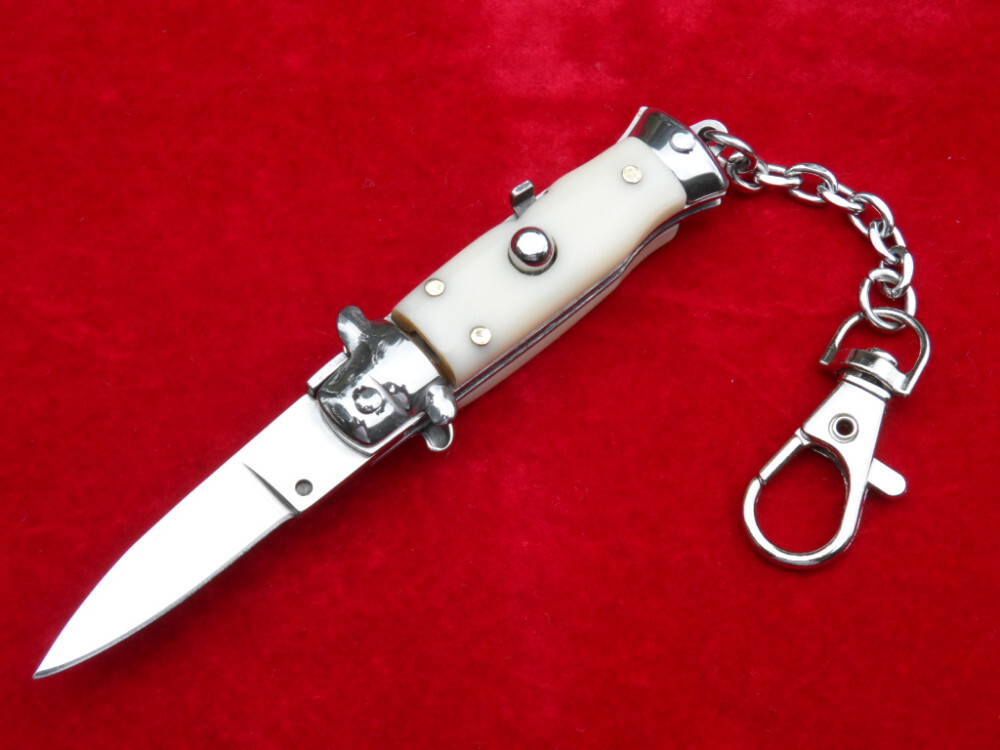 3-3/4" Wasp Body Ivory-white handle Stiletto keychain Switchblade Knife