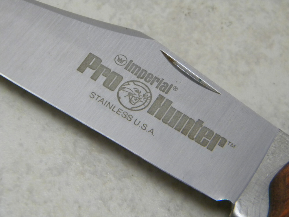Imperial USA Wood Pro Hunter Lockback Knife in Leather Pouch