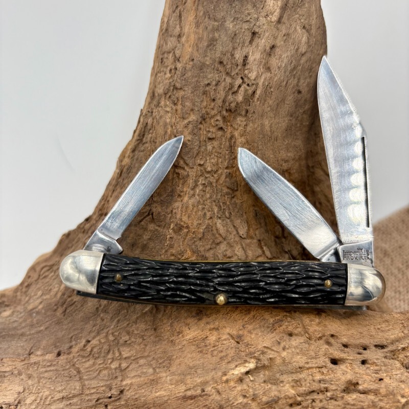 Imperial USA Stockman 3 Blade Pocket Knife, Jig Black Composite Handles ...