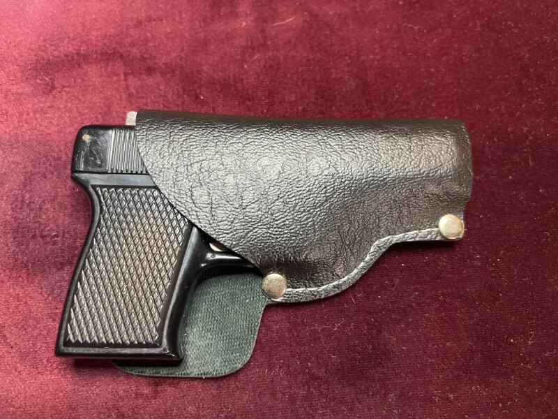 Vintage 1960s Spanish OTF Switchblade Pistol knife with black leather ...