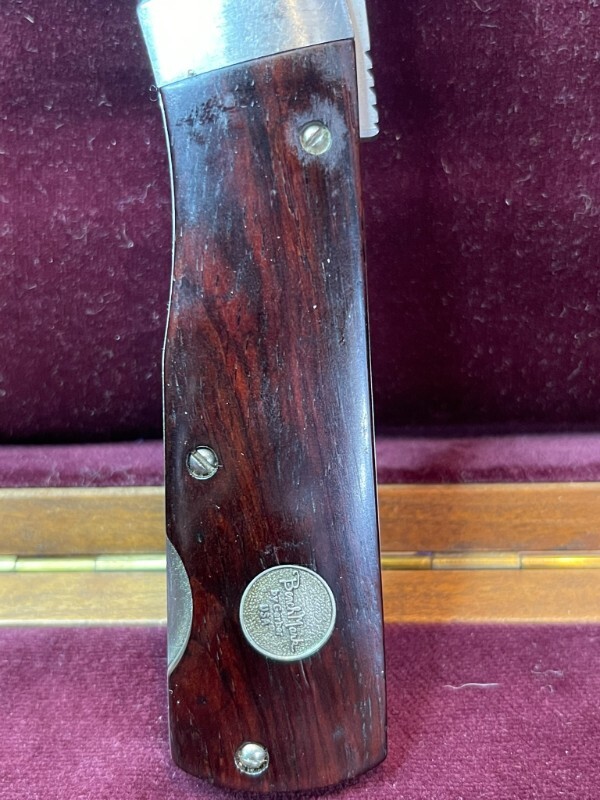 Vintage Benchmark Rolox Viper Sliding Belly Lock knife; wood scales