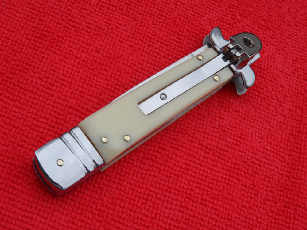 7.5" Leverlock Stiletto switchblade knife Ivory Handles swedge grind Blade