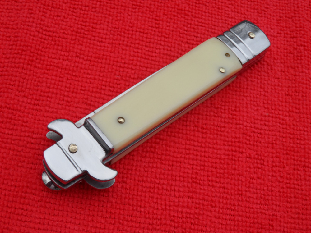 7.5" Leverlock Stiletto switchblade knife Ivory Handles swedge grind Blade