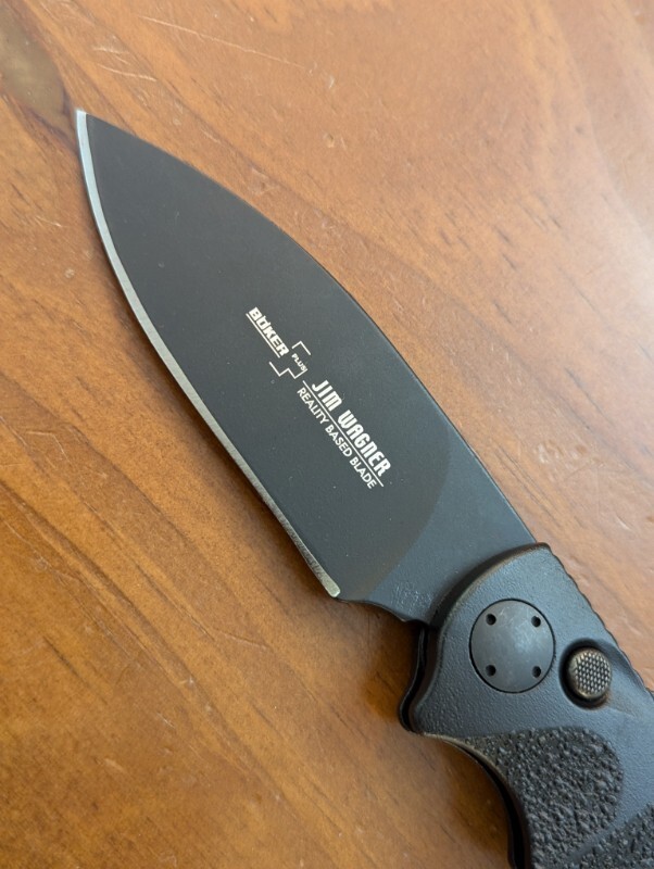 New Jim Wagner / Boker Plus Reality-Based Black Automatic Knife W / Black Drop Point Blade