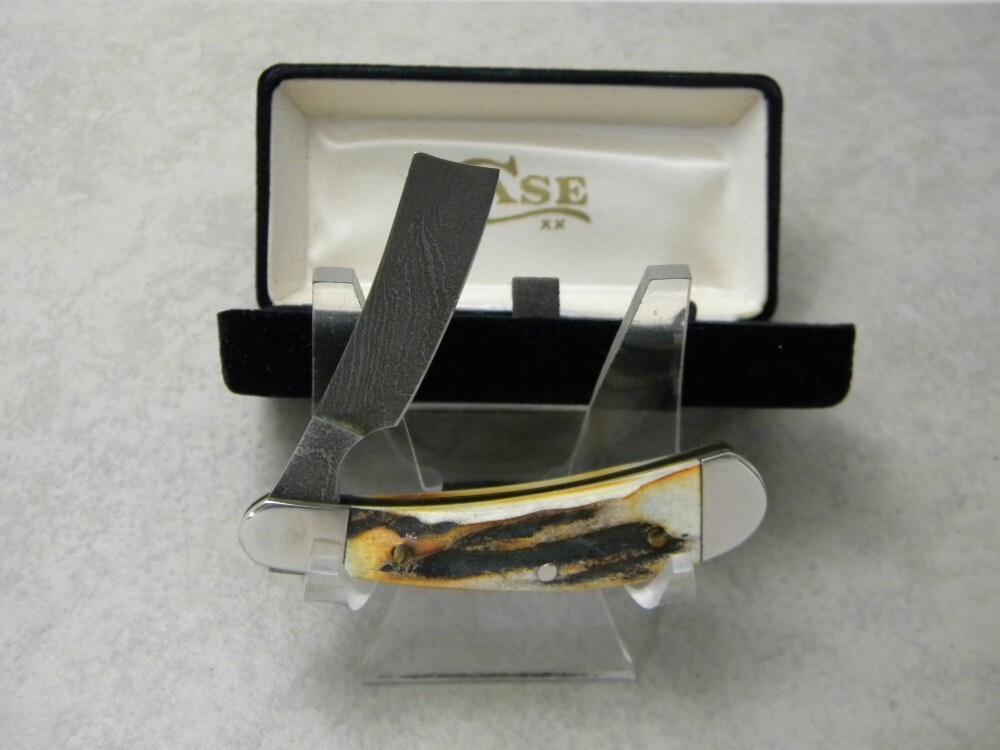 Rare Case XX USA Damascus Stag One Arm Banana Razor Knife