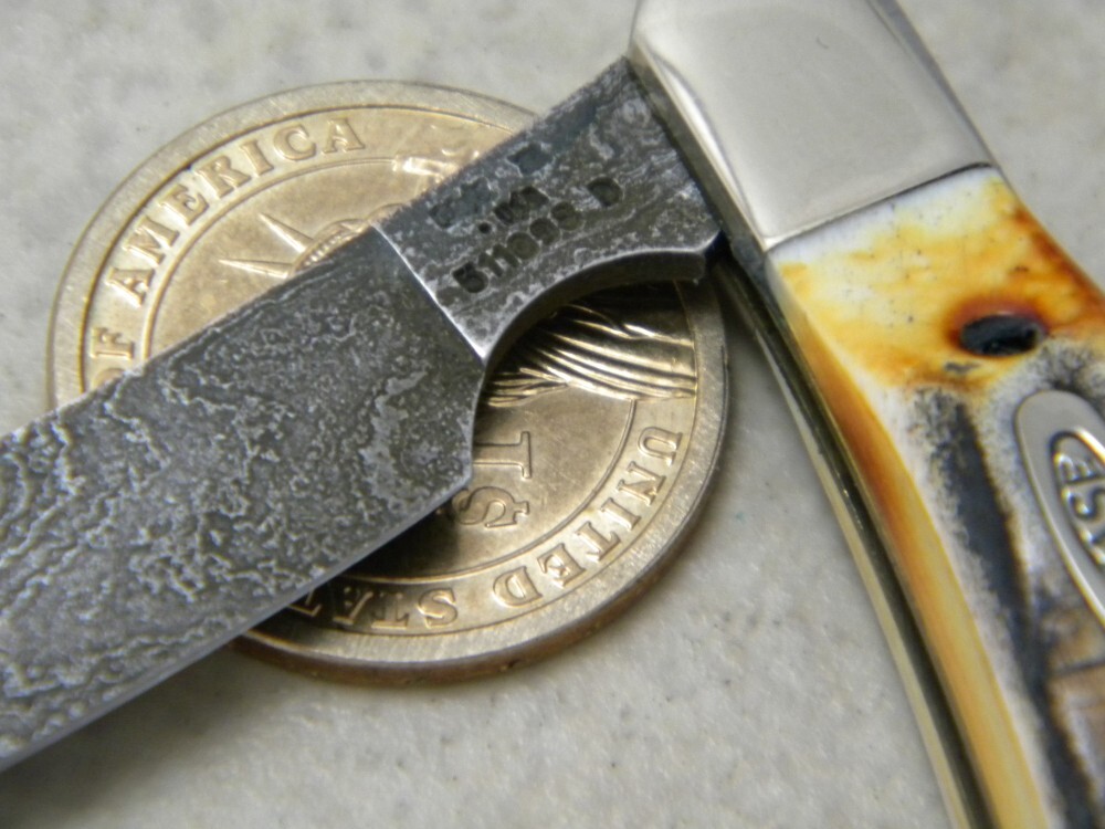 Rare Case XX USA Damascus Stag One Arm Banana Razor Knife