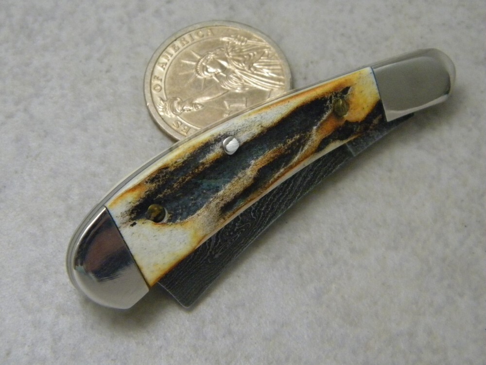 Rare Case XX USA Damascus Stag One Arm Banana Razor Knife