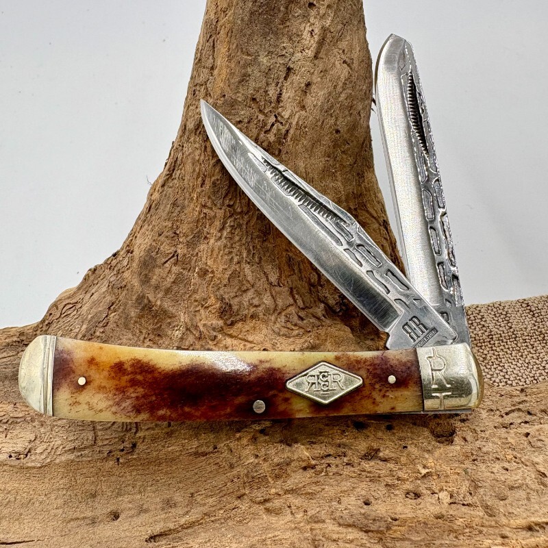 Rough Rider 1976 Heavy Forge Trapper Bone 2 Blade Folding Pocket Knife ...