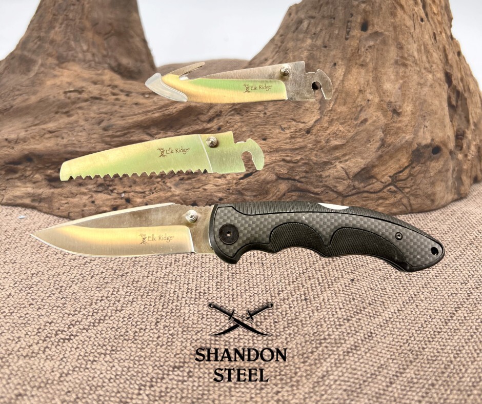 ELK RIDGE XCHANGE ER-942BKCS KNIFE/ CHANGEABLE BLADES FOLDING HUNTING ...