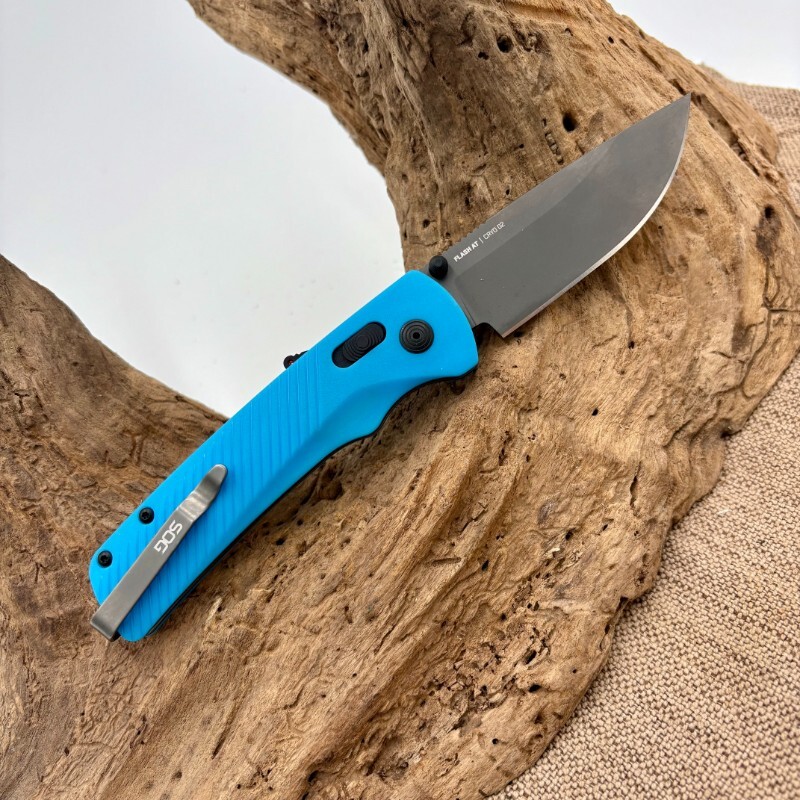 SOG Flash MK3 AT-XR Lock Cyan Blue Folder Cryo D2 Steel Drop Point ...