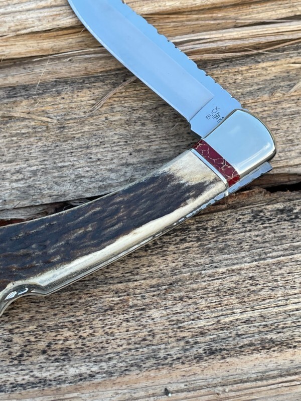 BUCK 110 FOLDING HUNTER ELK HORN WITH BLOODY JASPER INLAYS LEROY REMER ...