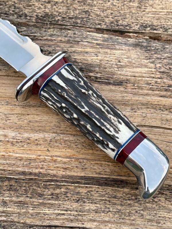 LEROY REMER BUCK 119 ALUMINUM GUARD SAMBAR STAG W/BLOODY JASPER WHITE ...