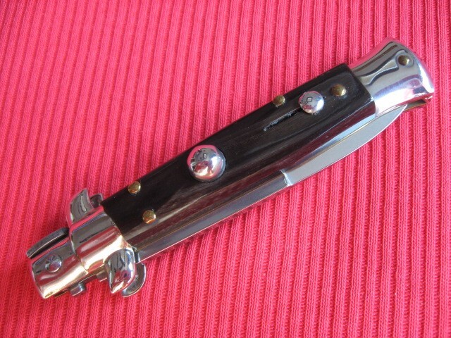 Vintage ITALY INOX 7" Black HORN Bayonet BLADE ITALIAN STILETTO Knife