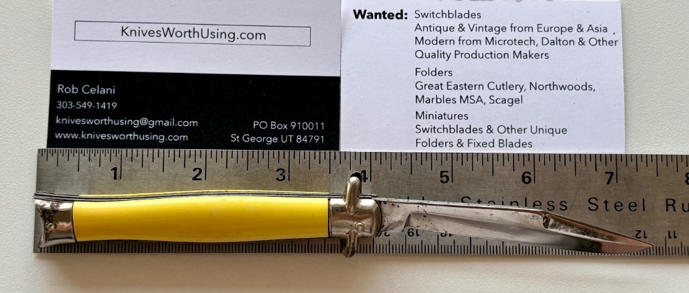 Colonial Shur-Snap Bow tie Fishtail Switchblade Knife, Yellow Scale