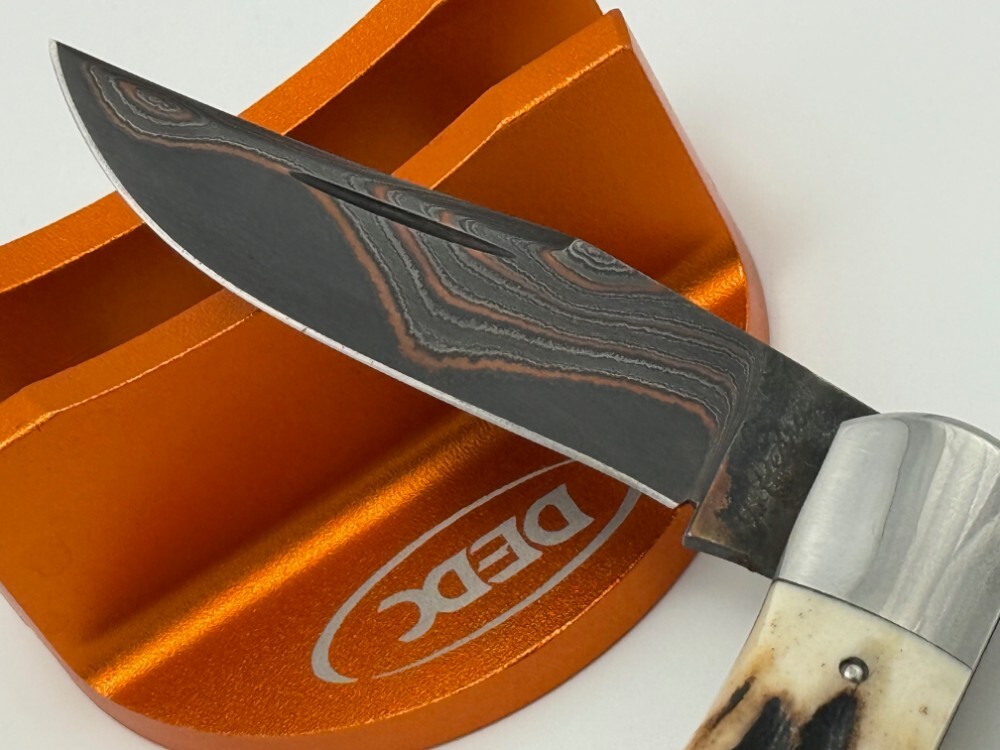 JEFF PEARCE CUSTOM BAKER FORGE COPPER MAI DAMASCUS STAG TRAPPER