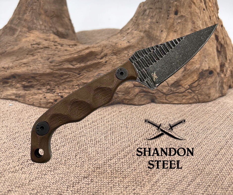 Stroup Knives Mini Mod 1 Fixed 1095HC Blade Flat Dark Earth Sculpted ...