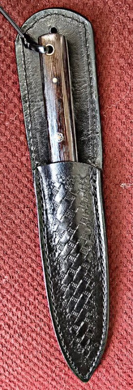 Damascus hand-made hand-forged long DAGGER. With leather sheath. Belt ...