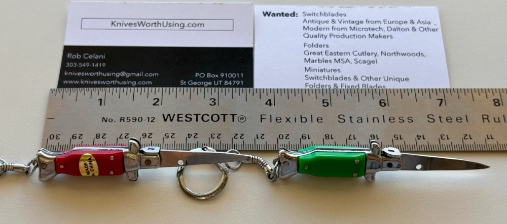 4 Mini Keychain Switchblade Knives, Fishtail Style From China, Unused