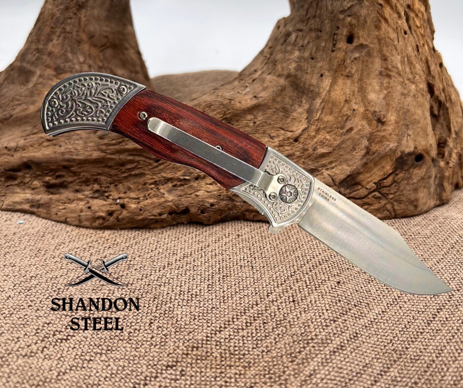 Rite Edge Wood Handle Spring Assisted Folding Pocket Knife w/ Clip 8 ...
